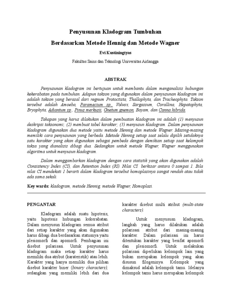 Penyusunan Kladogram Tumbuhan Metode Hennig dan Wagner | PDF