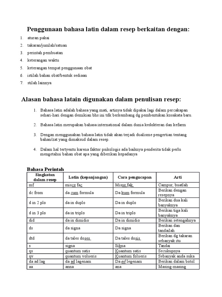 Bahasa Latin Dalam Resep | PDF