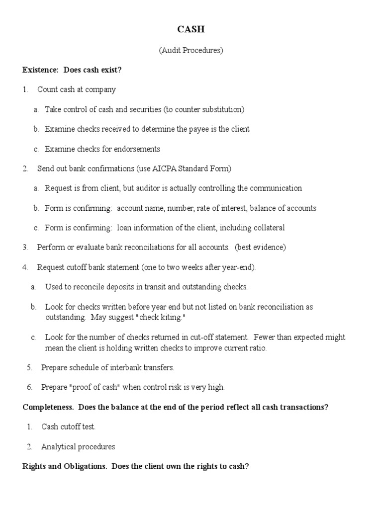 Cash (Audit Procedures) | PDF