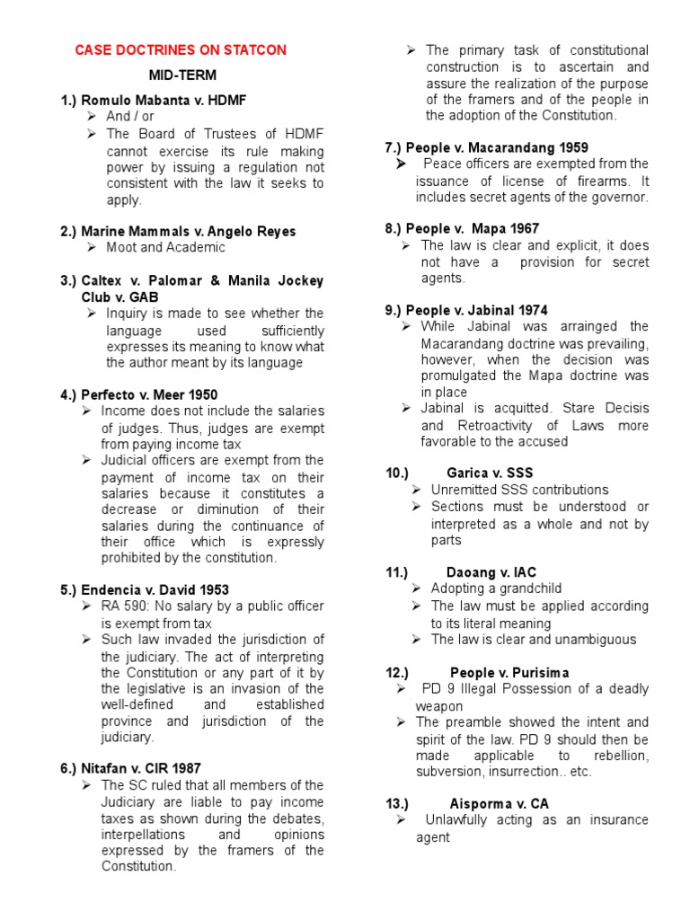 Statcon Case Doctrine For Mid-Term | PDF | Judiciaries | Statutory ...