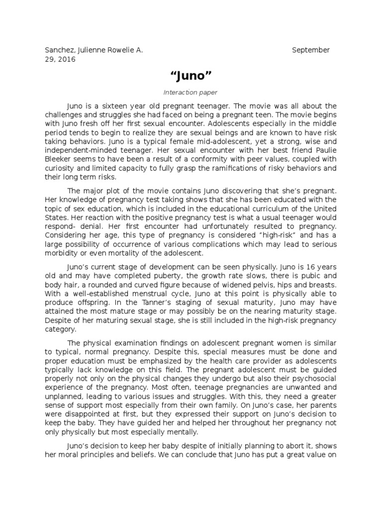 Juno Reaction Paper | PDF | Adolescence | Pregnancy
