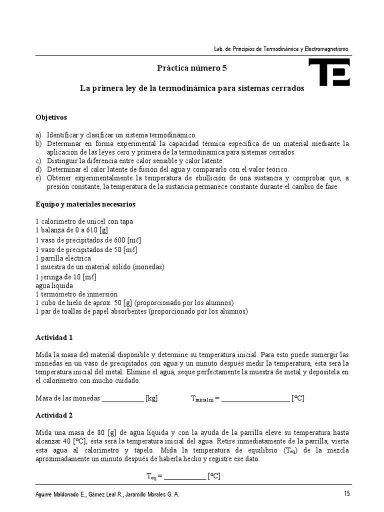 Experimento Practica 3 Termo | PDF | Calor | Temperatura