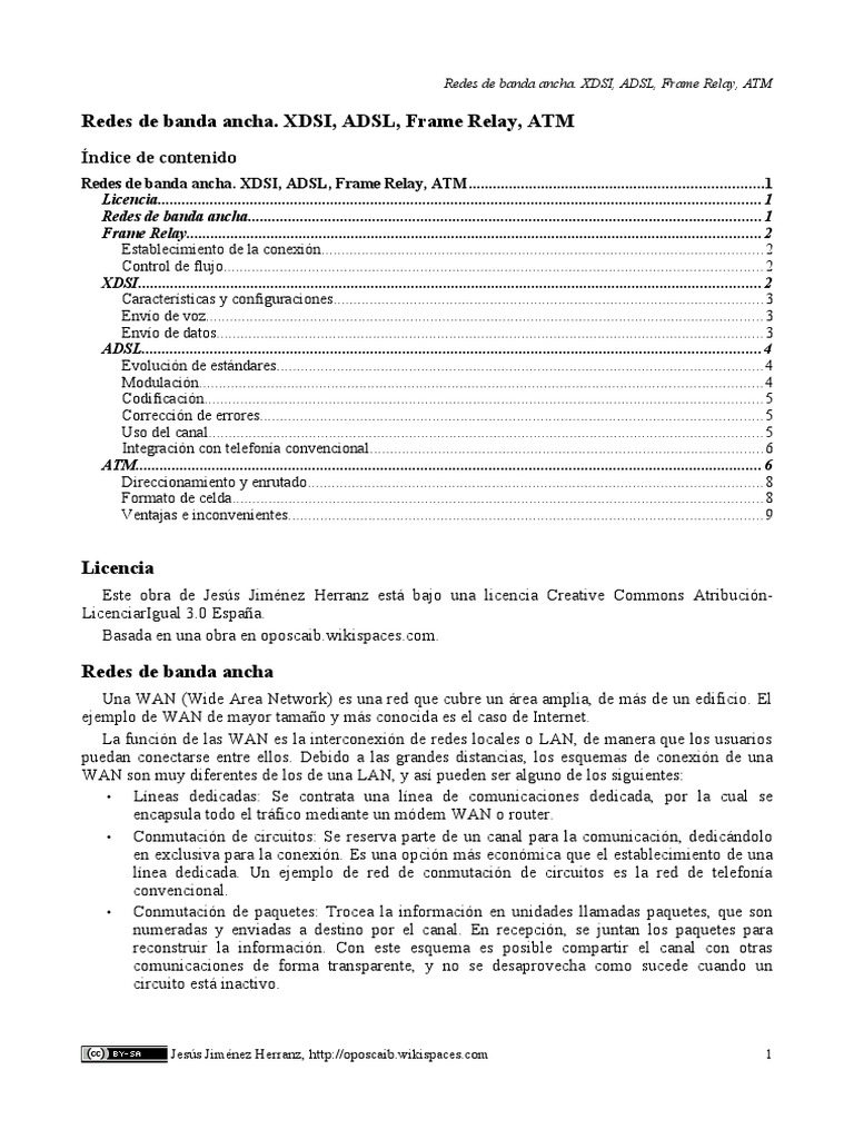 Redes de Banda Ancha. XDSI, ADSL, Frame Relay, ATM | PDF | Red de área ...