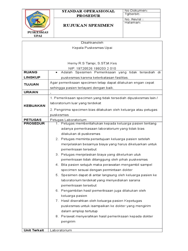 Sop Rujukan Spesimen | PDF