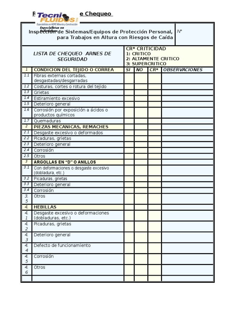 CHECK LIST ARNES.doc | Materiales | Ciencia y Tecnología
