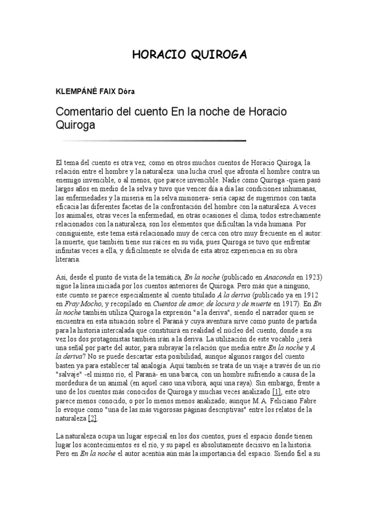 Análisis del cuento "En la noche" | PDF | Narración | Cuentos