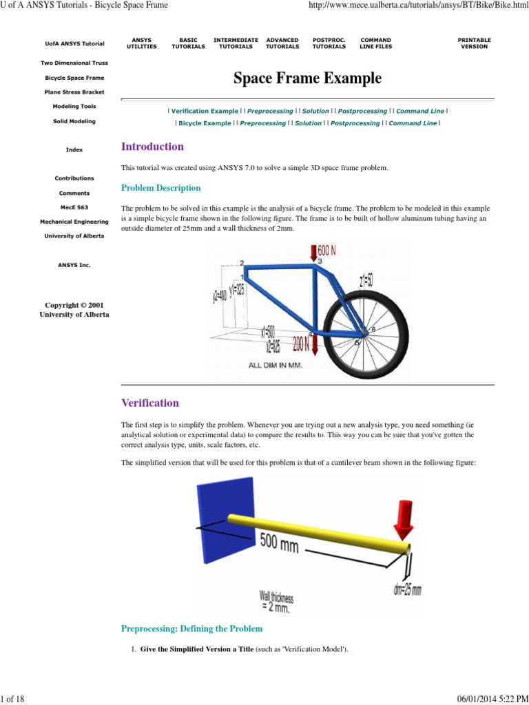 U of A ANSYS Tutorials - Bicycle Space Frame | Graphical User Interfaces | Bending