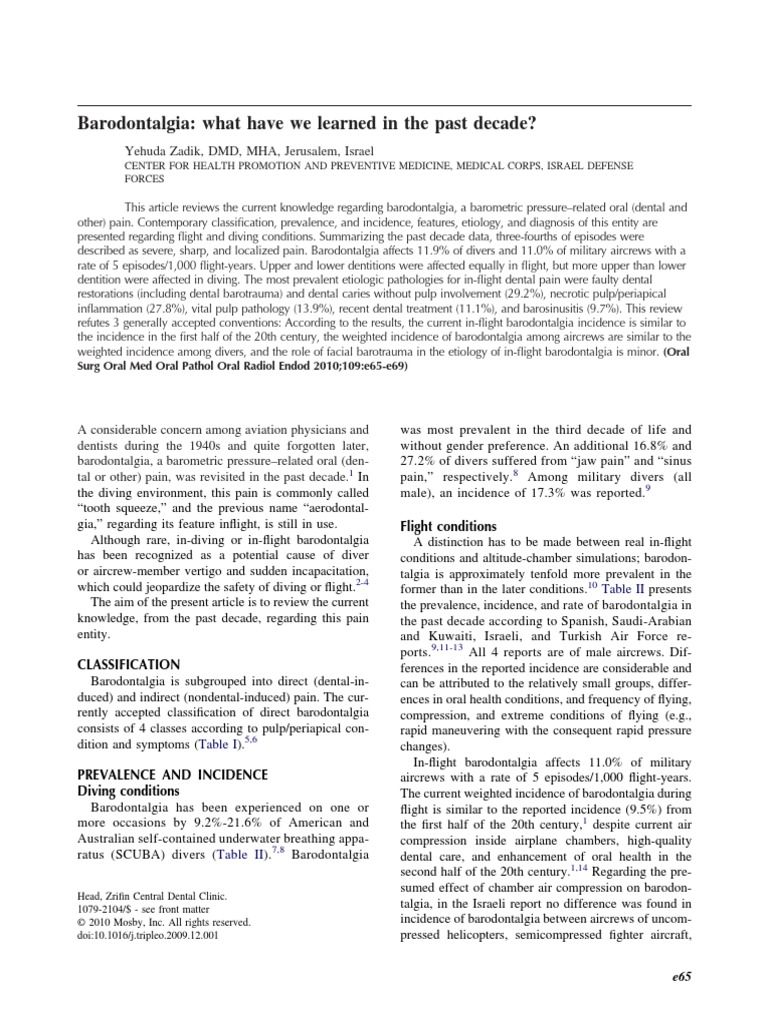 Barodontalgia What Have We Learned in The Past Decade | PDF | Health ...