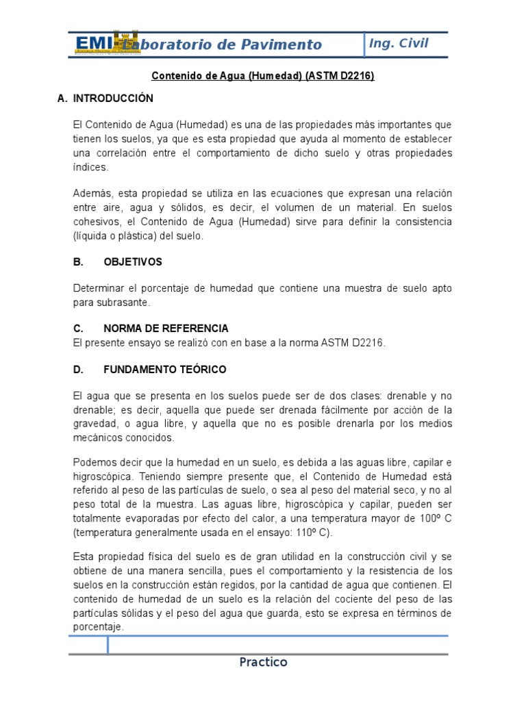 Informe Contenido de Humedad | PDF | Humedad | Humedad