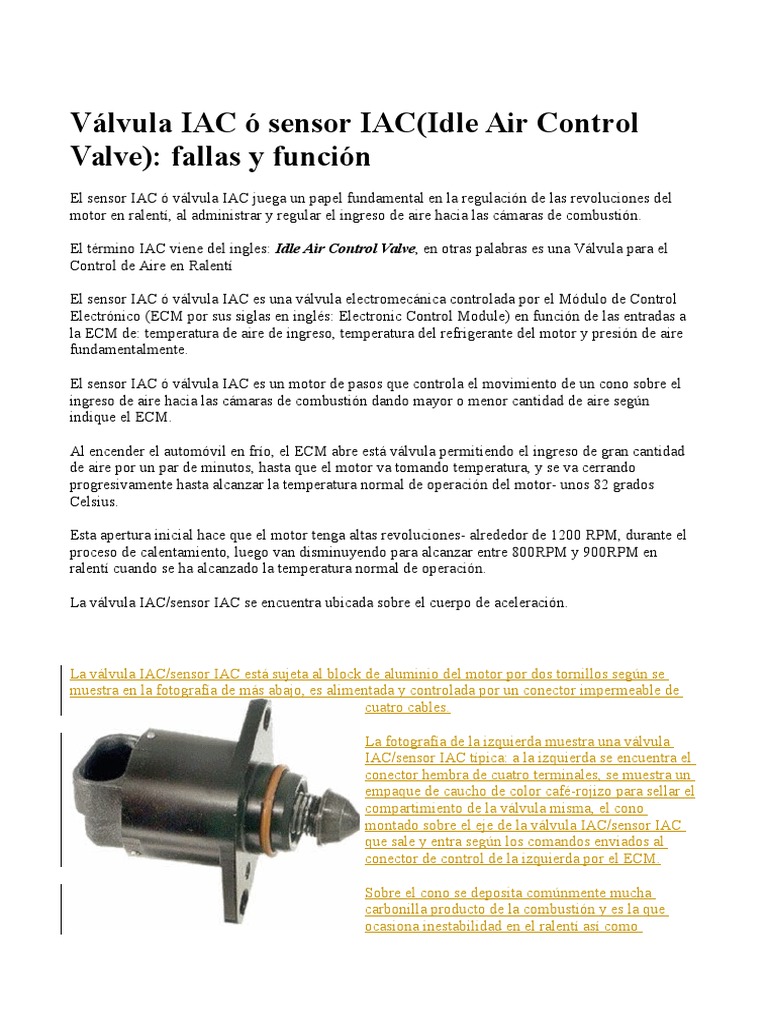 La función y fallas de la válvula IAC/sensor IAC: control del aire de ...