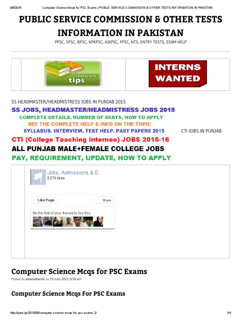 Computer Science Mcqs For PSC Exams - PUBLIC SERVICE COMMISSION & OTHER ...