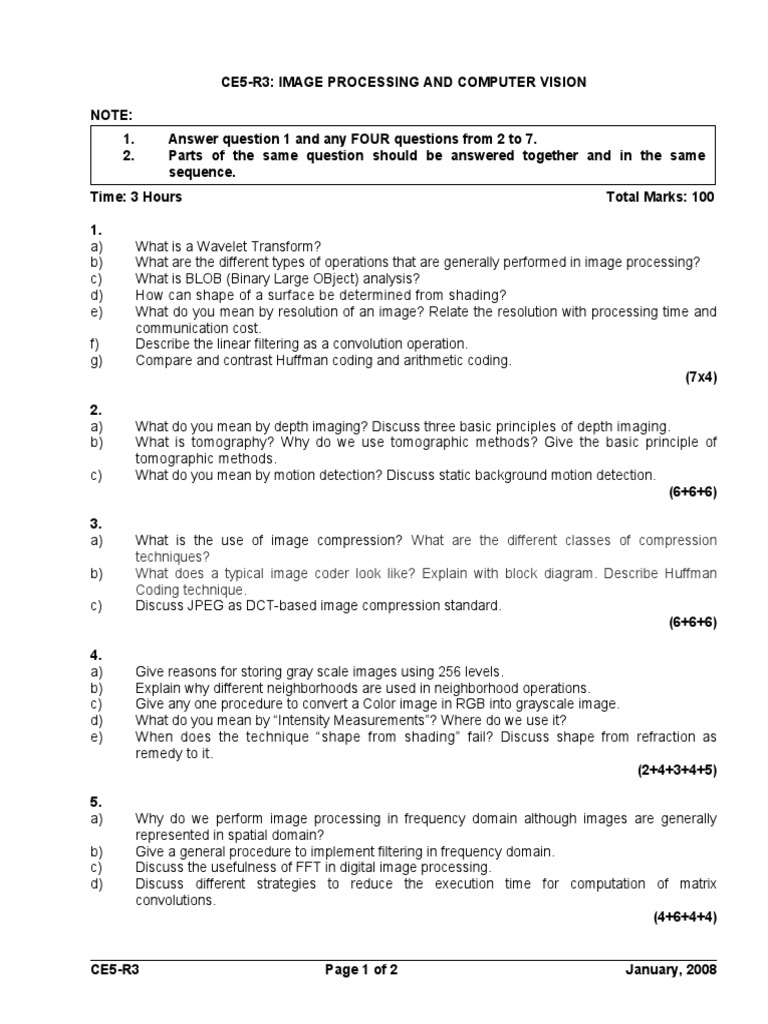 Entrance Exam Net Doeacc C Level Image Processing And Computer Vision Sample Paper 3538