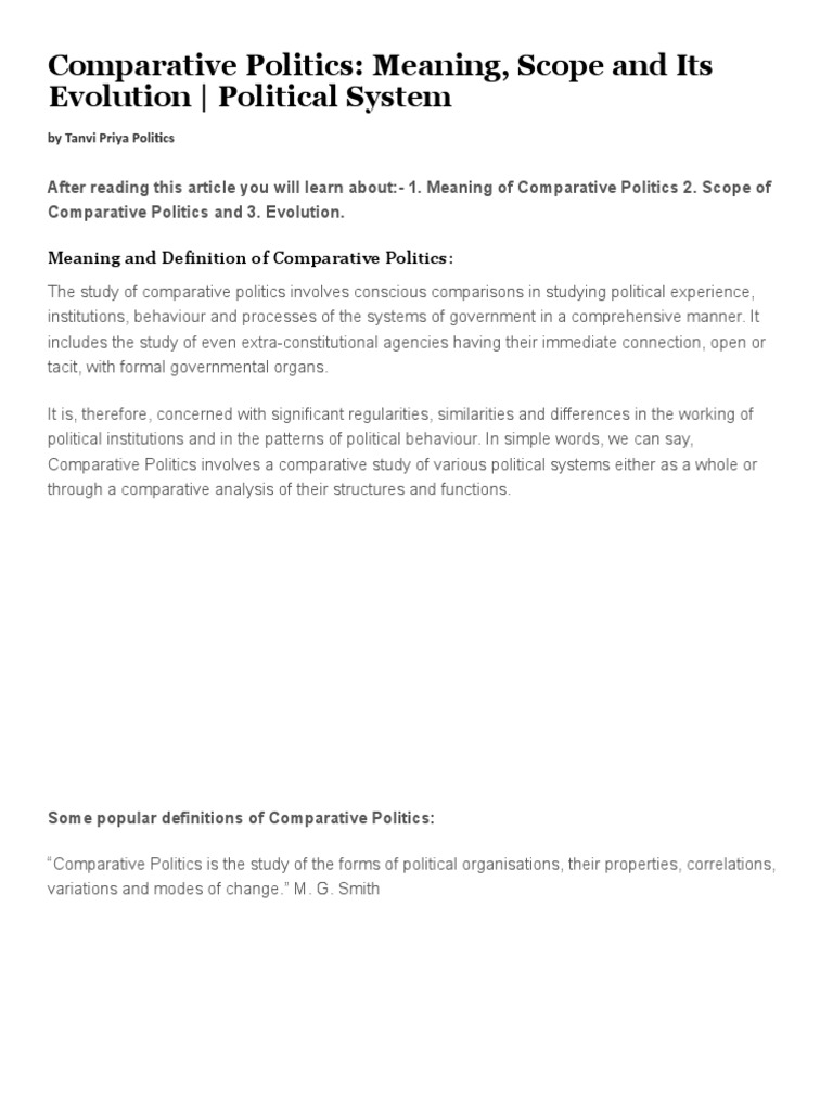 Comparative Politics - Meaning, Scope and Its Evolution - Political ...