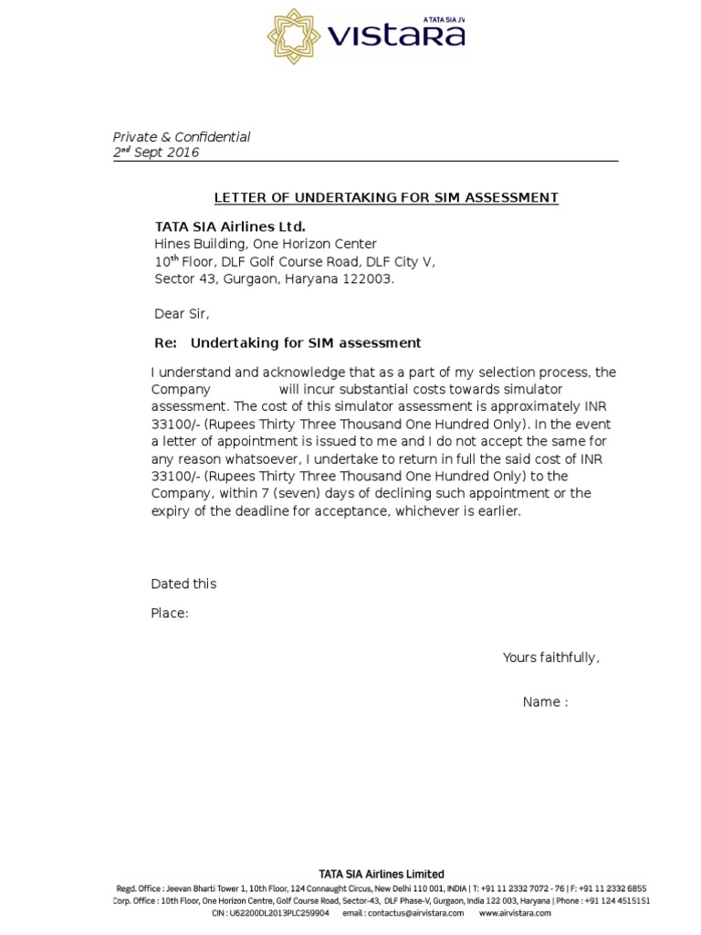 Private & Confidential 2 Sept 2016: Letter of Undertaking For Sim ...