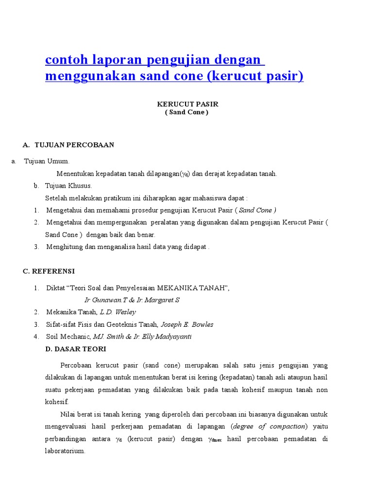 Contoh Pengujian Sand Cone | PDF