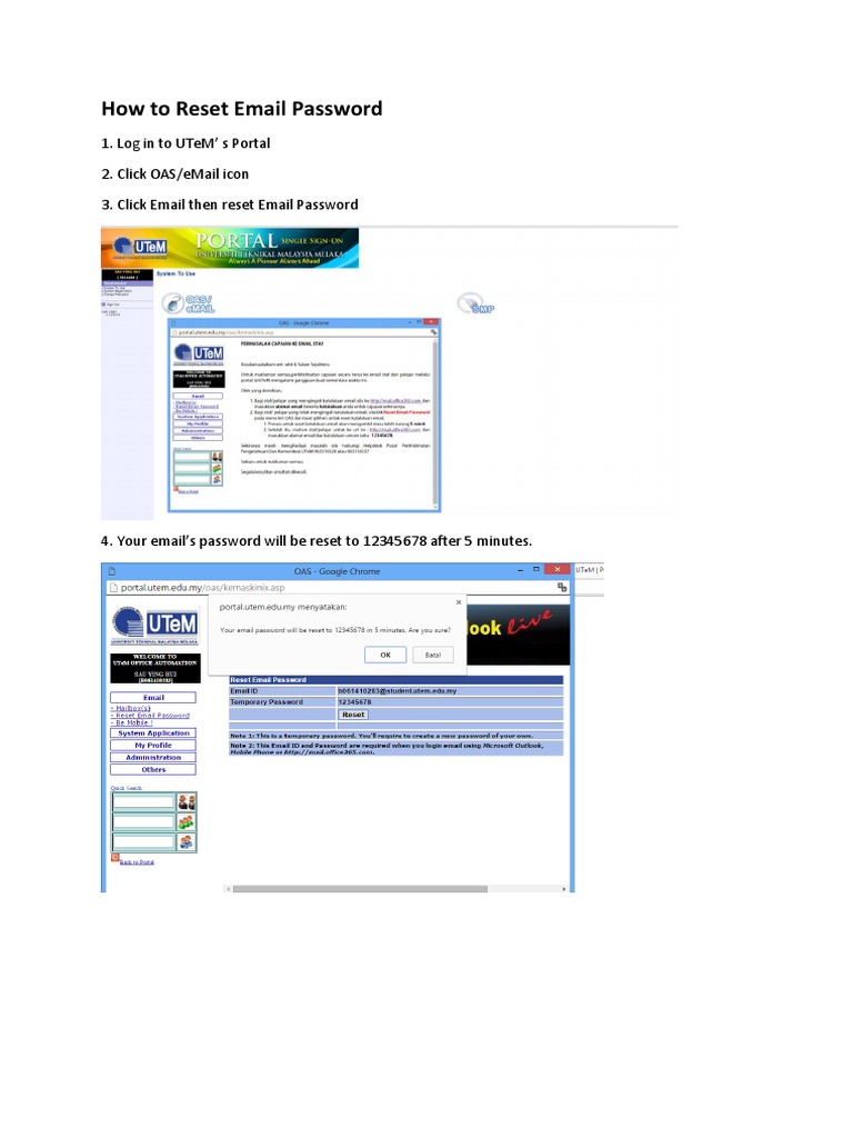 Resetting Your UTeM Email Password | PDF