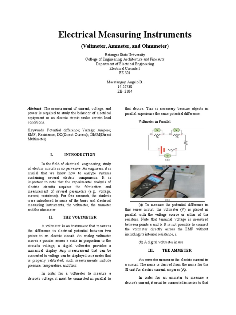 Electrical Measuring Instruments: (Voltmeter, Ammeter, and Ohmmeter ...