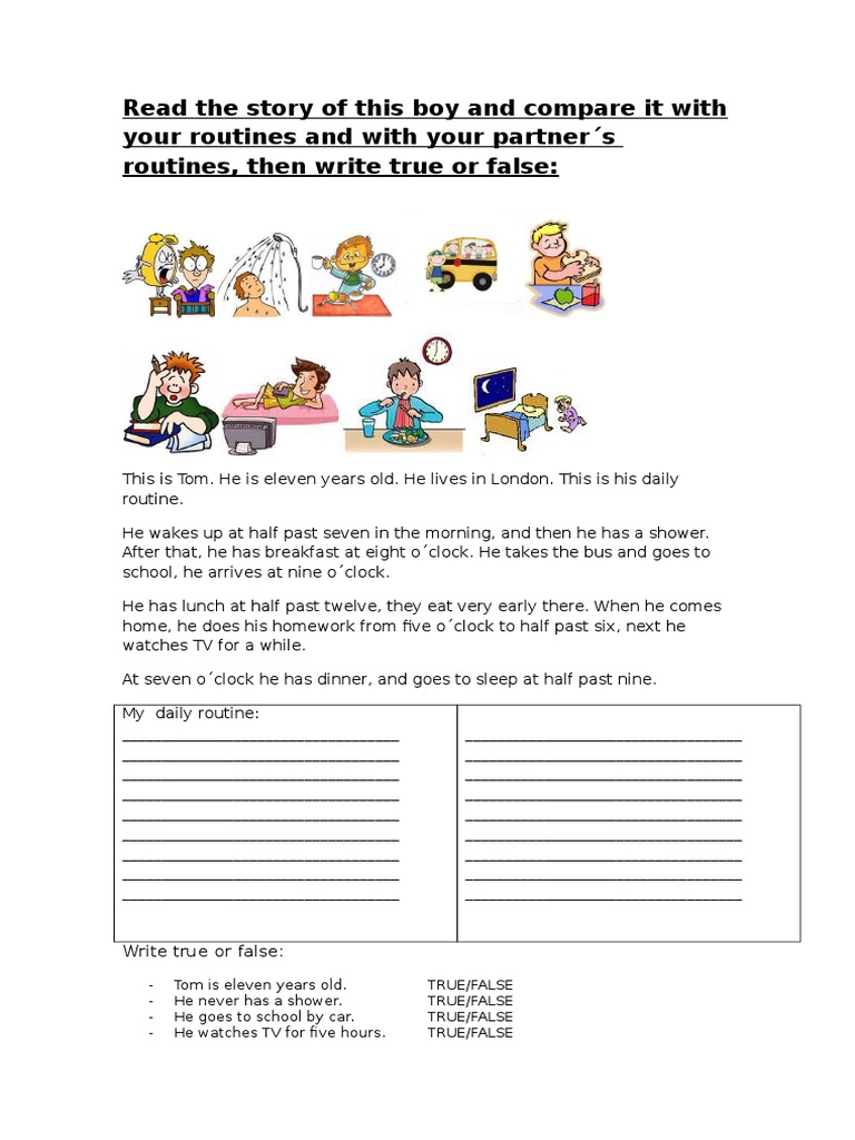 Tom's Daily Routine Story | PDF | Language Arts & Discipline