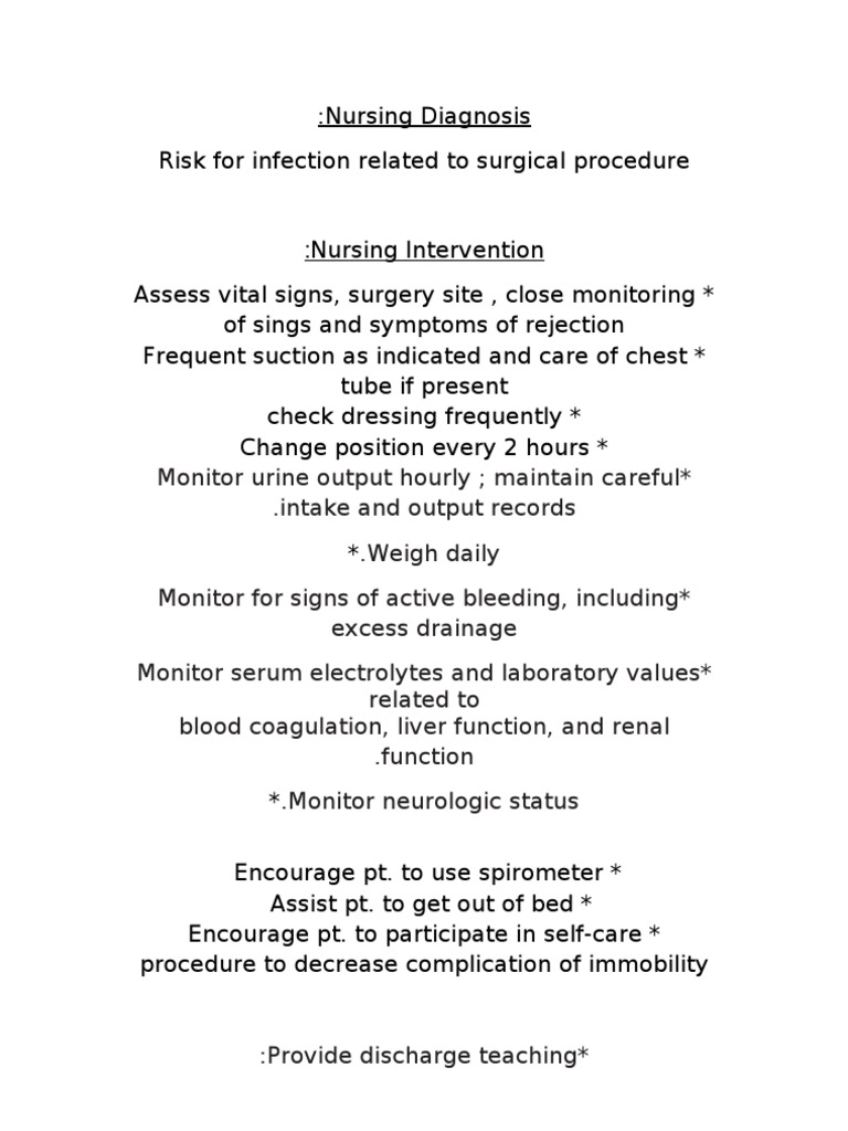 Preoperative and Post Liver Transplant Nursing Care Plan | PDF ...