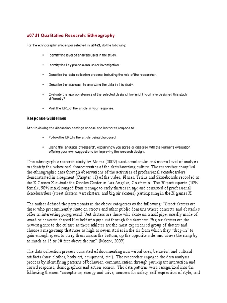 U07d1 Qualitative Research - Ethnography | PDF | Ethnography ...