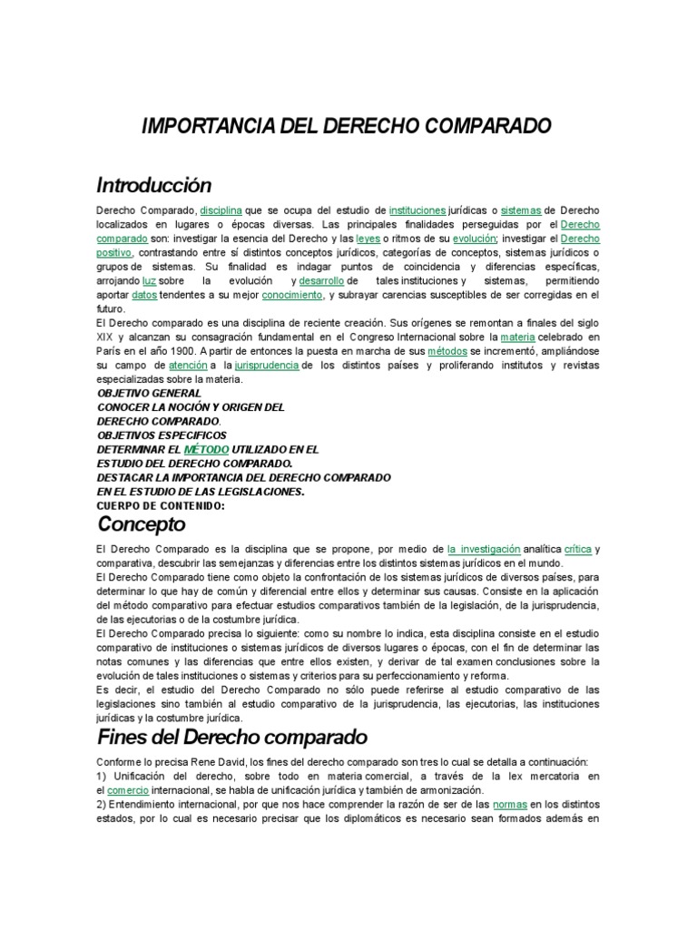 Importancia Del Derecho Comparado | PDF | Legislación | Institución