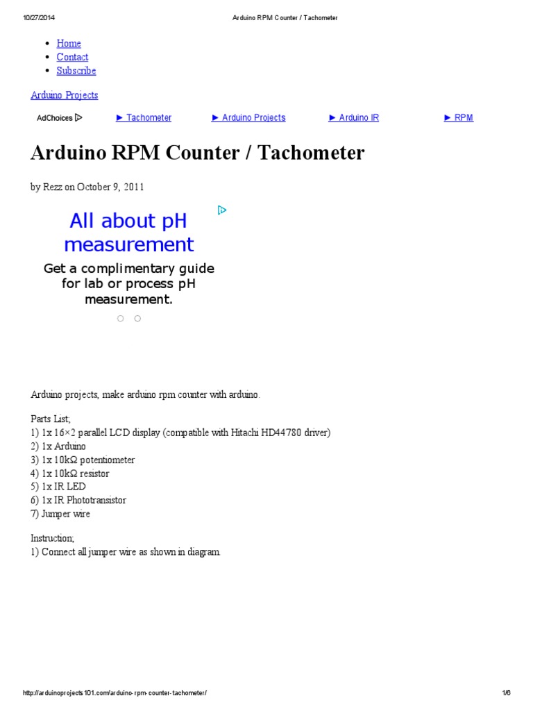 Arduino RPM Counter - Tachometer | PDF | Arduino | Infrared