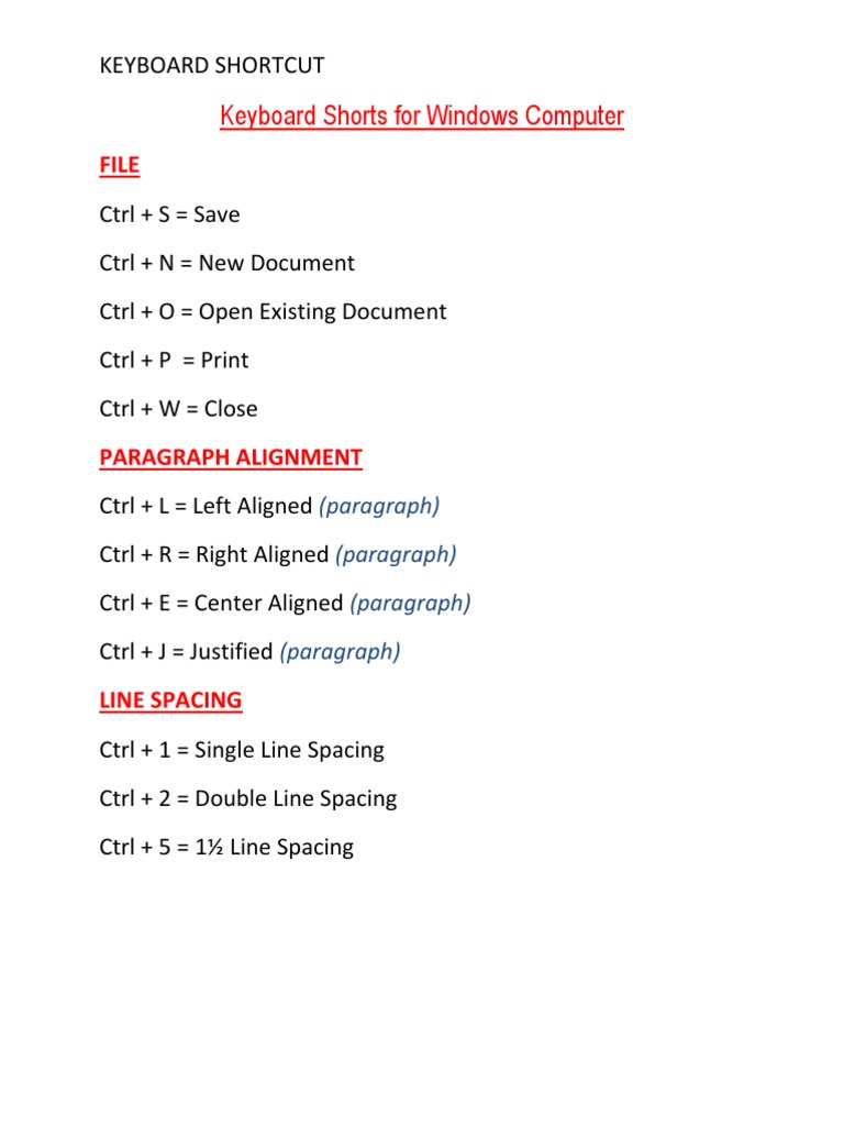 Keyboard Shorts For Windows Computer | PDF | Keyboard Shortcut ...