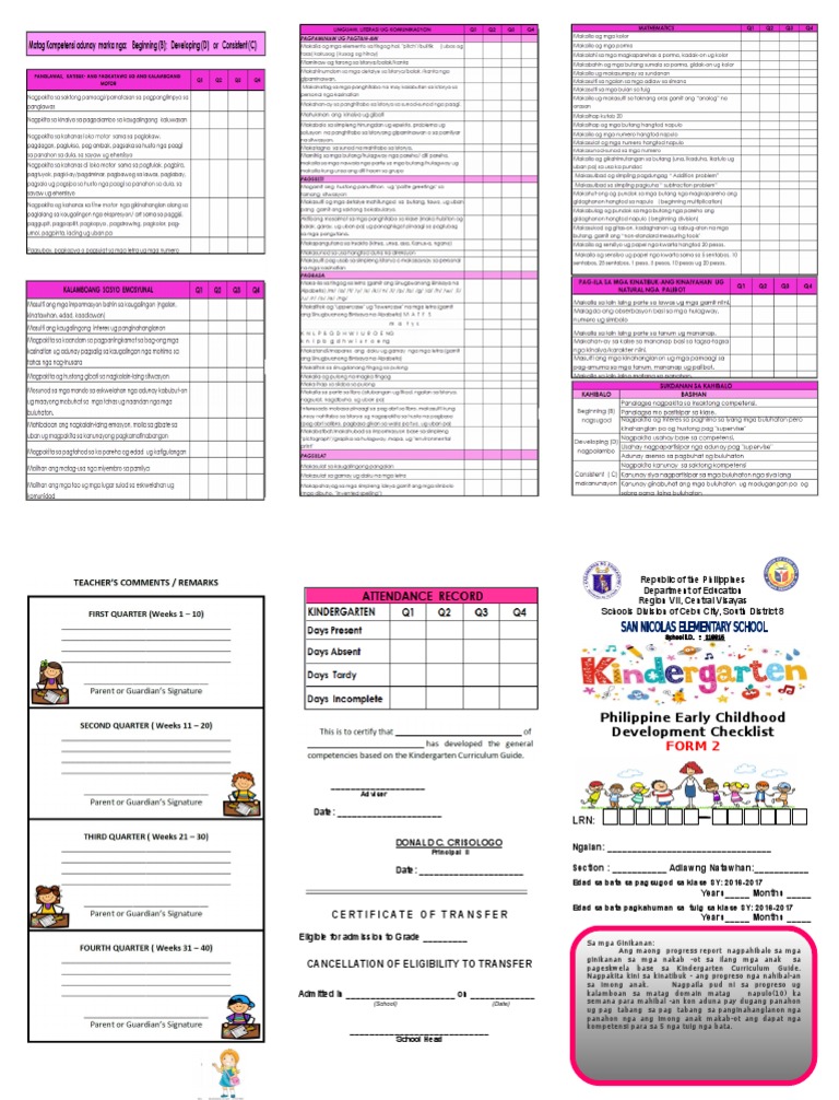 Dcces New Kindergarten Report Card Sinugbuanong Binisaya | PDF