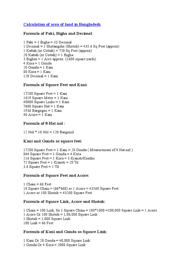 Calculation of Area of Land in Bangladesh | PDF | Length | Units Of ...