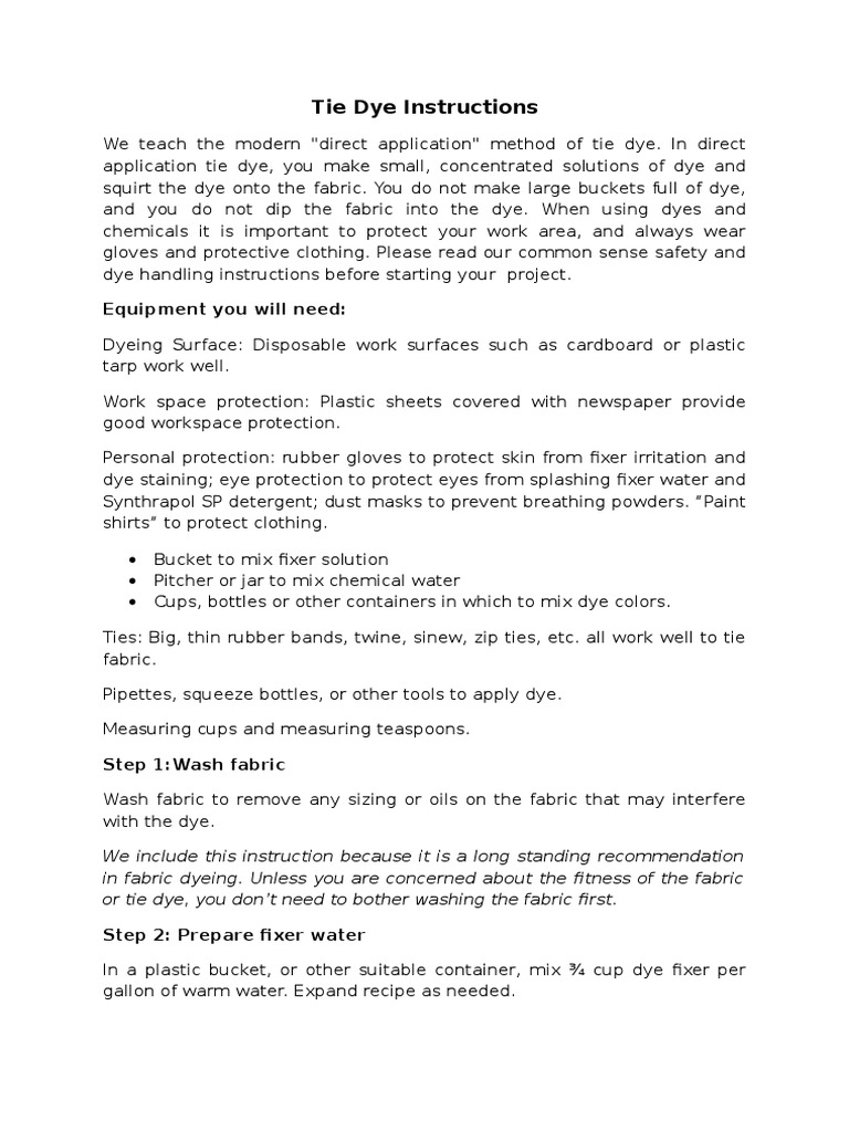 Tie Dye Washing Instructions Guide | PDF | Washing Machine | Dye