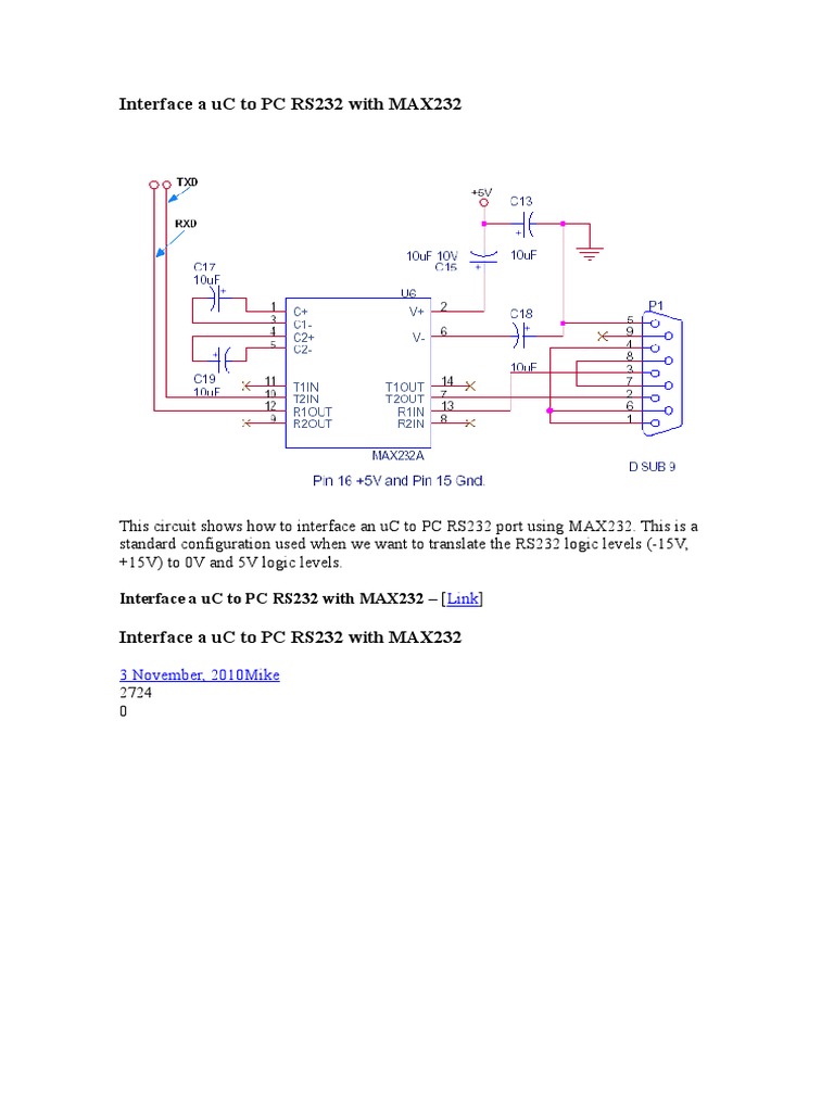 Interface A UC To PC RS232 With MAX232 | PDF