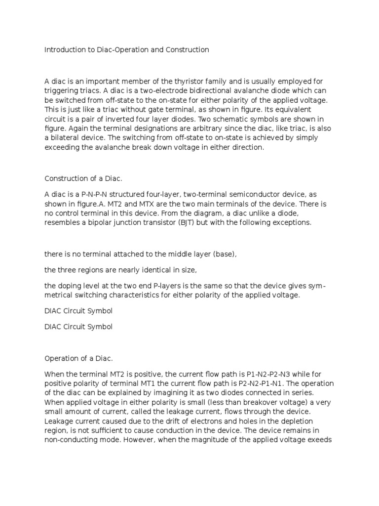 Diac Characteristics | PDF | Bipolar Junction Transistor | Electric Current