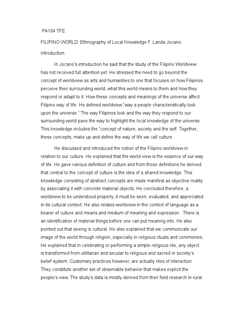 Filipino Worldview 1 Introduction | World View