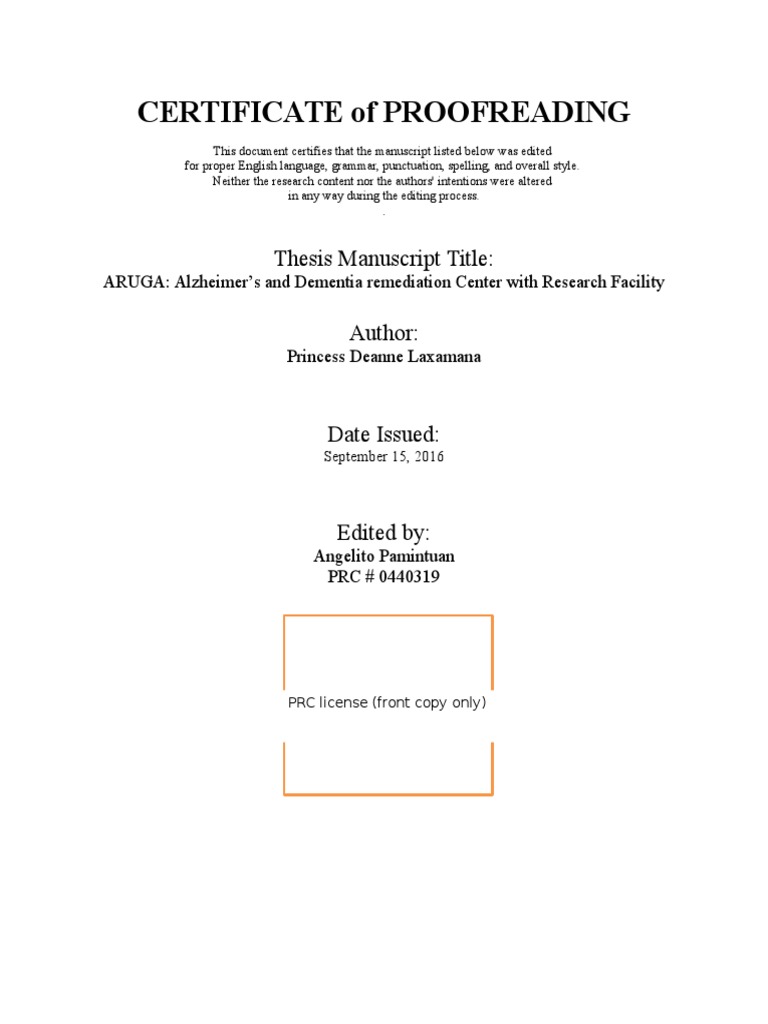 Proofreading Certificate for Thesis | PDF