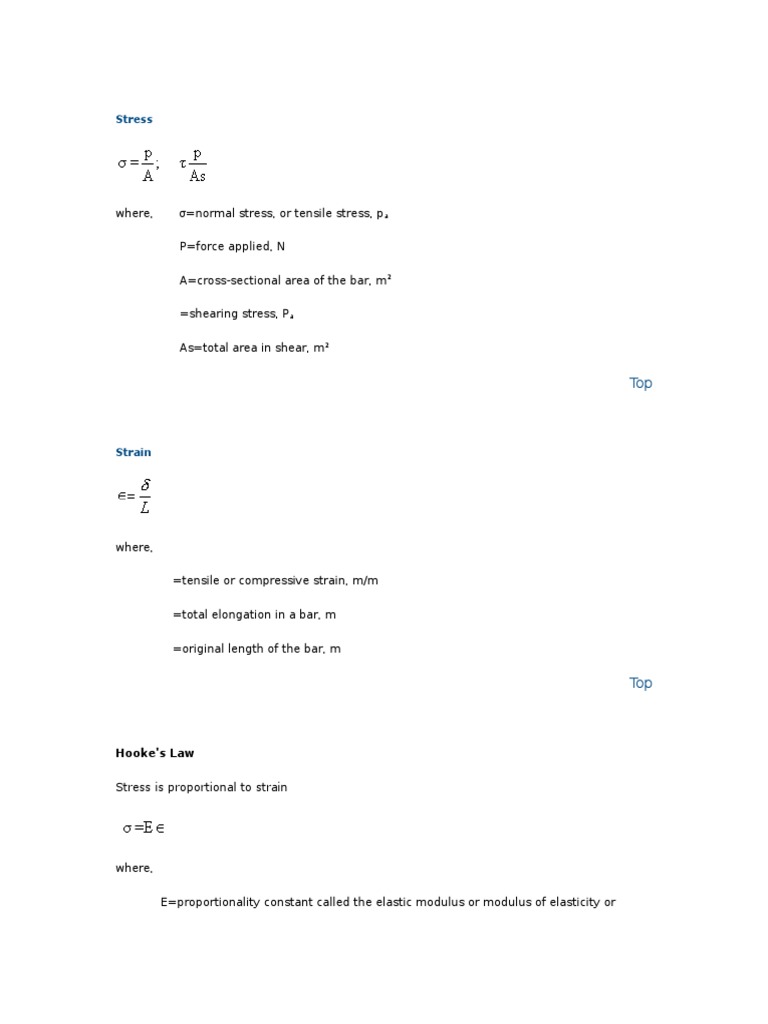 Strength of Materials Formulas | Stress (Mechanics) | Bending
