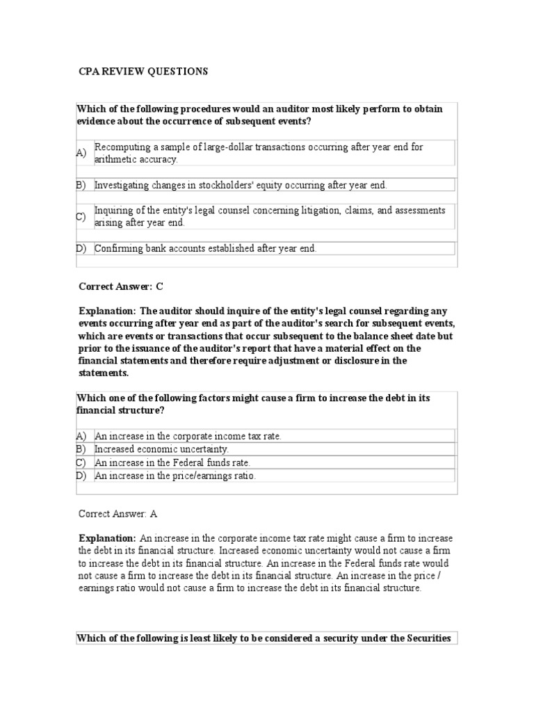 CPA Review Questions and Answers | PDF | Implied Warranty | Net Present ...