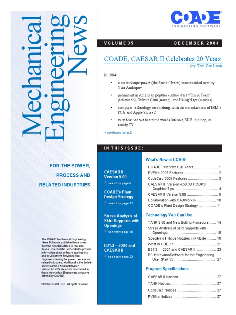 Mechanical Engineering: COADE, CAESAR II Celebrates 20 Years | PDF ...