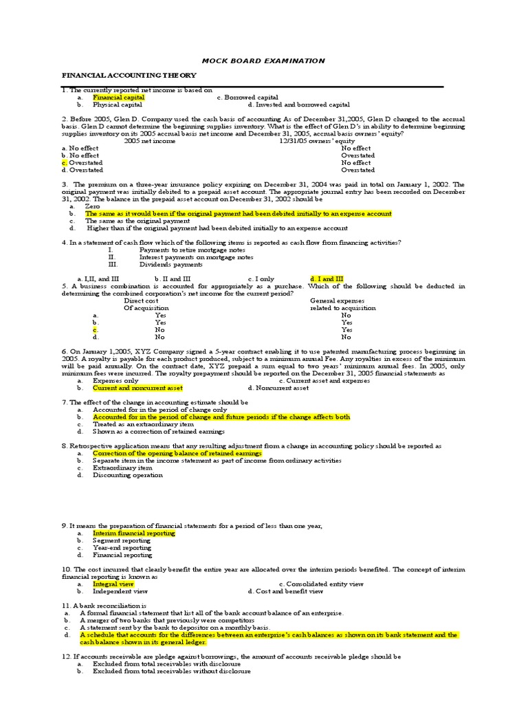 Mock Board Exam for Accounting Review | PDF | Balance Sheet | Depreciation
