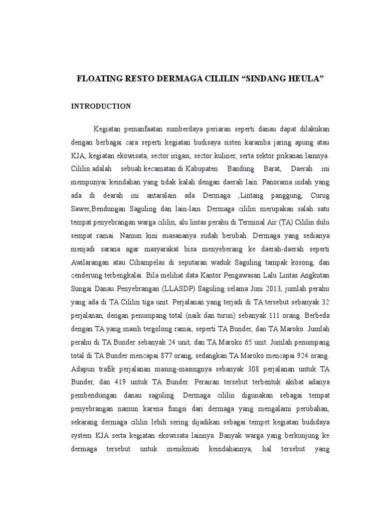 Floating Resto Dermaga Cililin | PDF | Bisnis | Pengelolaan Keuangan & Uang