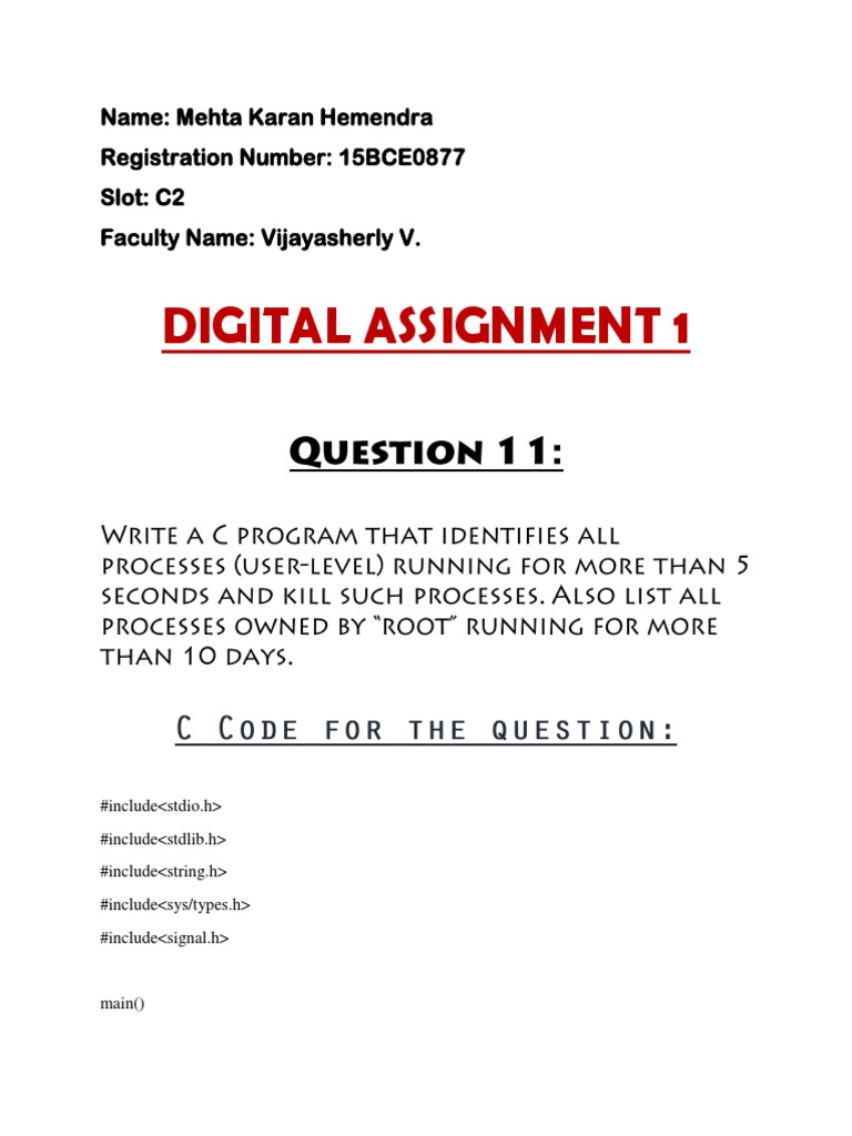 Digital Assignment 1: Name: Mehta Karan Hemendra Registration Number ...