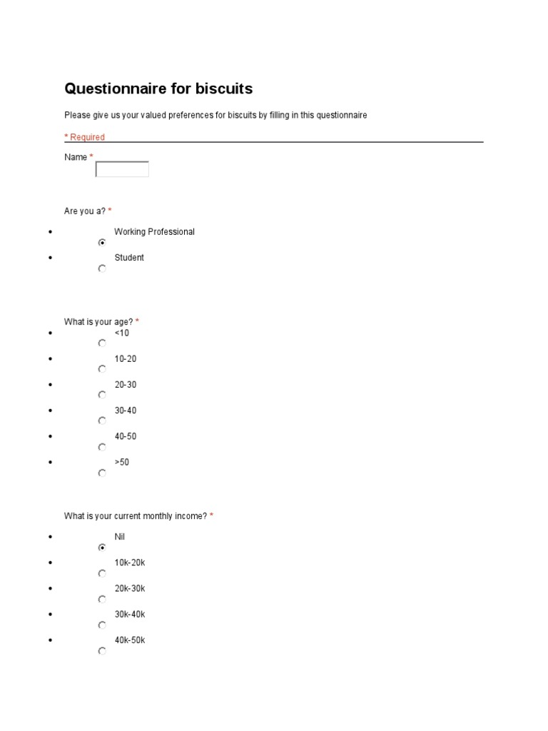 Questionnaire For Biscuits | PDF | Biscuit | Brand