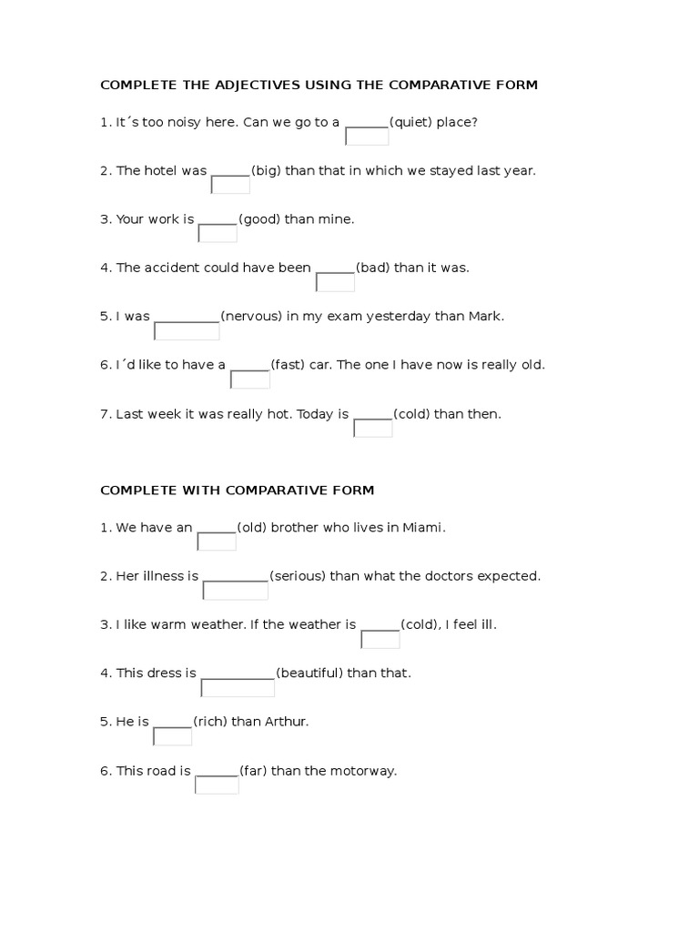 Complete The Adjectives Using The Comparative Form | PDF