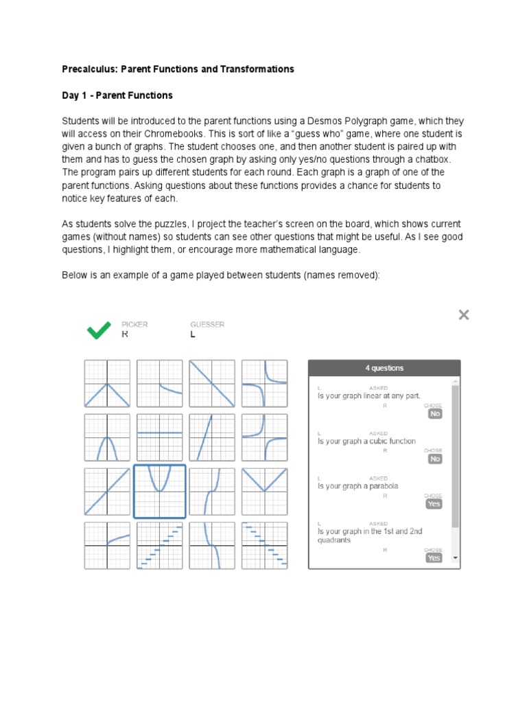 Precalculus: Parent Functions and Transformations Day 1 - Parent ...