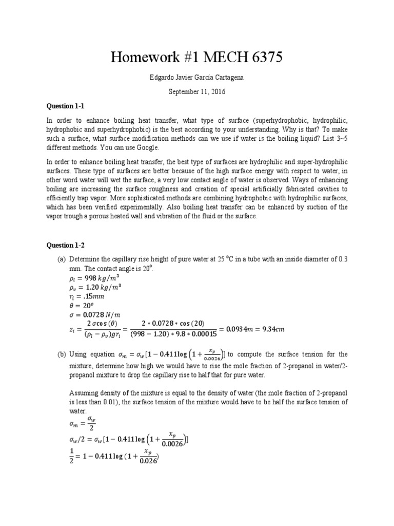 Advanced Heat Transfer Homework | PDF | Wetting | Surface Tension