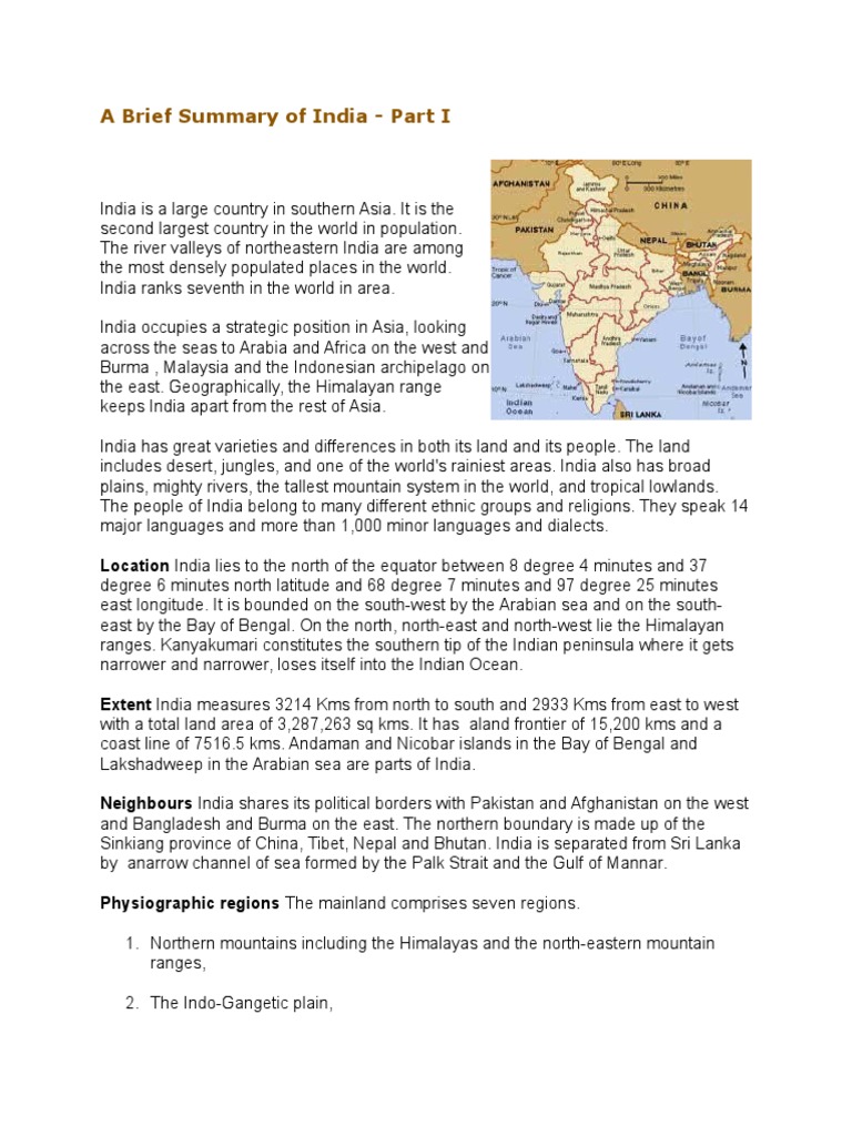 A Brief Summary of India | PDF