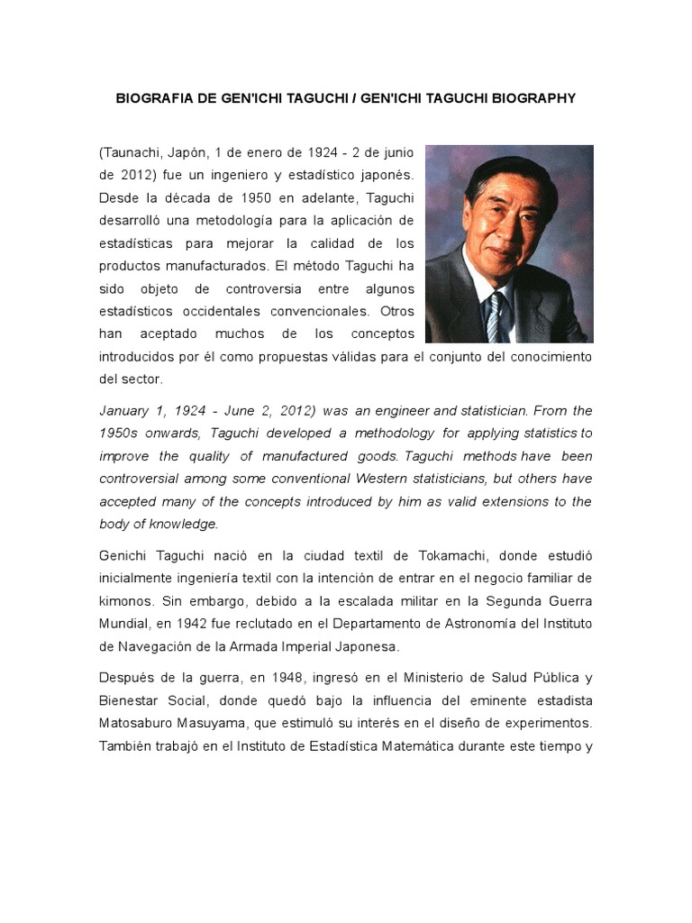 Biografia de Genichi Taguchi | PDF | Calidad | Science