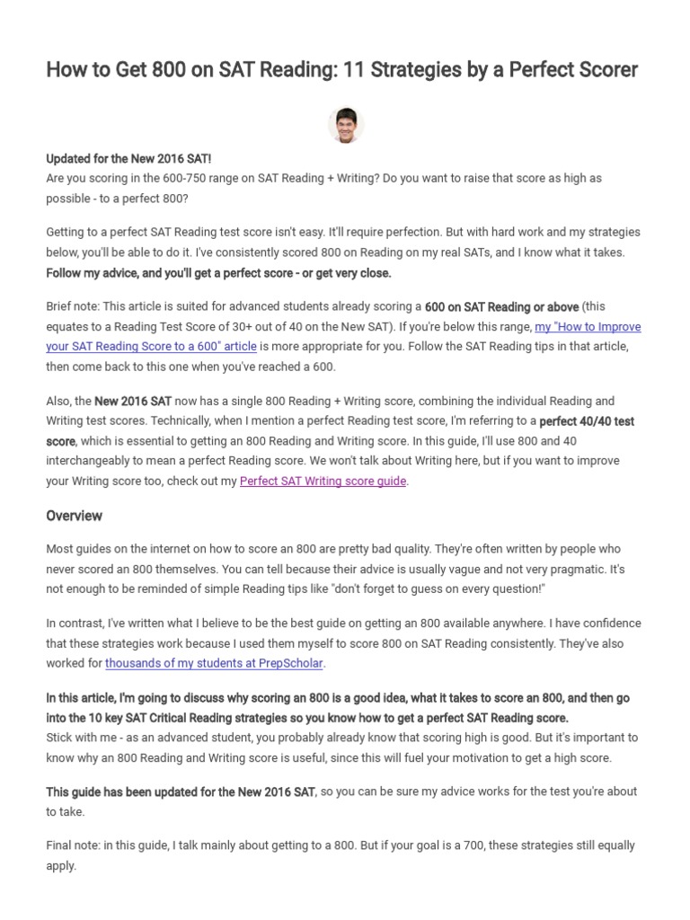 11 Strategies for 800 on SAT Reading | PDF | Sat | Vocabulary