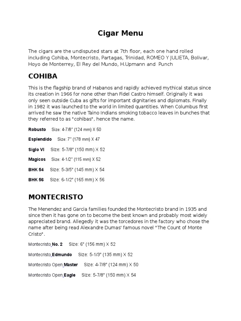 Cigar Menu | PDF | Cigar | Smoking
