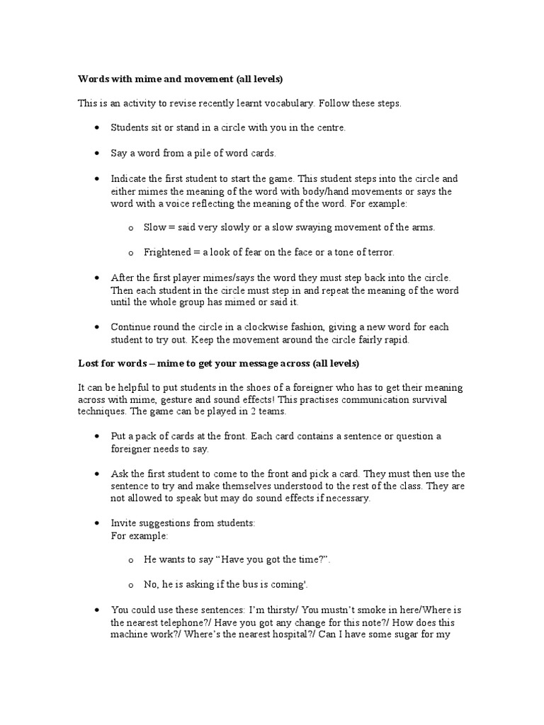 Words With Mime and Movement | PDF | Body Language | Human Communication
