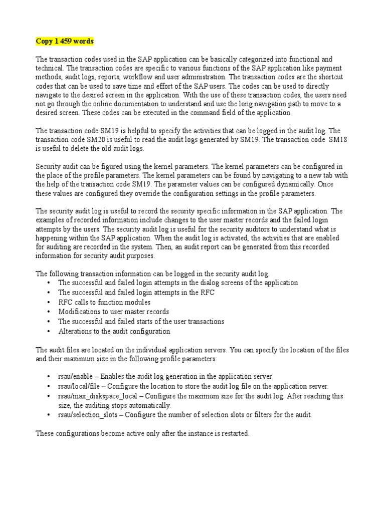 SAP Transaction Codes SM19 and SM20 | Download Free PDF | Kernel ...